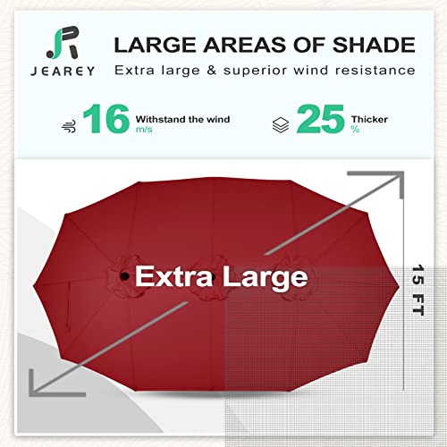 JEAREY 15FT Patio Umbrella Double-Sided Outdoor Market Extra Large Umbrella with Crank Handle for Garden, Deck, Backyard and Pool