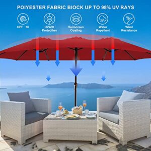 JEAREY 15FT Patio Umbrella Double-Sided Outdoor Market Extra Large Umbrella with Crank Handle for Garden, Deck, Backyard and Pool