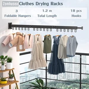 Zomhusea Clothes Drying Rack,Retractable Clothes Drying Rack Wall Mounted Clothes Hanger Rack,Aluminum Space-Saver Folding Clothes Drying Rack,Collapsible(Tri-Fold) Laundry Drying Rack(Black)