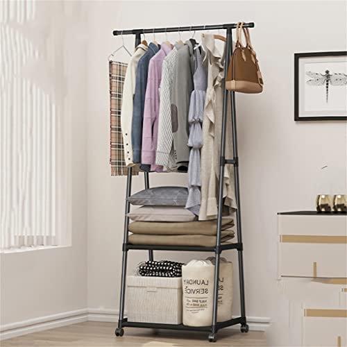 WODMB Floor Clothes hat Rack Storage Household Bedroom Clothes Storage Rack Clothes Rack with Wheels