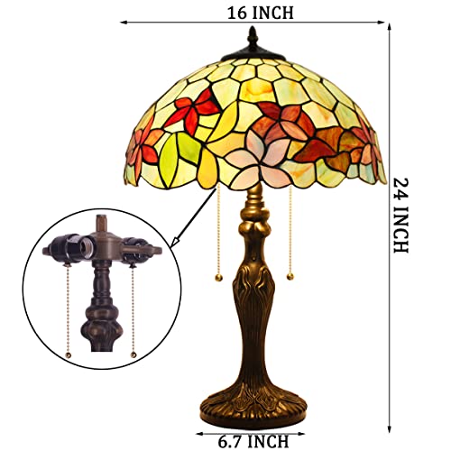 ZJART Tiffany Style Table Lamp W16H24Inch Stained Glass Reading Lamp Nightstand Bedside Desk Light Decor Living Room Bedroom Home Office