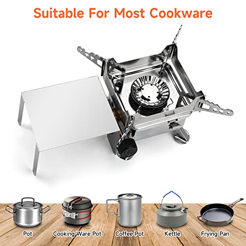 SAN LIKE Portable Backpacking Stove Lightweight Camping Stove with Windproof Sheets, Strong Blue Flame, Pocket Stove Furnace Burner For Backpacking Hiking Picnic BBQ Ice Fishing Survival Emergency