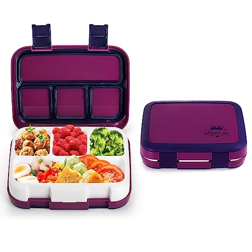 Mezchi Bento Lunch Box for Kids, 4 Compartments Lunch Container, Leakproof Meal Prep Container, Loncheras Para Niñas for Kids, 41.5 OZ, Microwave and Dishwasher Safe, Purple