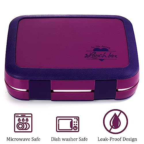 Mezchi Bento Lunch Box for Kids, 4 Compartments Lunch Container, Leakproof Meal Prep Container, Loncheras Para Niñas for Kids, 41.5 OZ, Microwave and Dishwasher Safe, Purple