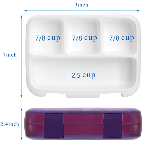 Mezchi Bento Lunch Box for Kids, 4 Compartments Lunch Container, Leakproof Meal Prep Container, Loncheras Para Niñas for Kids, 41.5 OZ, Microwave and Dishwasher Safe, Purple