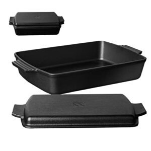 2-in-1 pre seasoned cast iron dutch oven with skillet lid,casserole dish,rectangular baking pan,griddle pot set, 6qt, 9"x13"