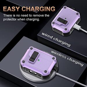 [5in1 Set] Case for Airpods Pro 2nd Generation with Secure Lock, Carbon Fiber PC+TPU Full Body Protective Air Pods Pro 2 Case Cover for Women with Fashion Candy Keychain (Purple)