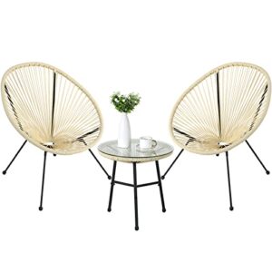 liferun acapulco chair,balcony furniture,balcony set,outdoor bistro set,glass tabletop, rattan woven rope,3 piece patio set-beige