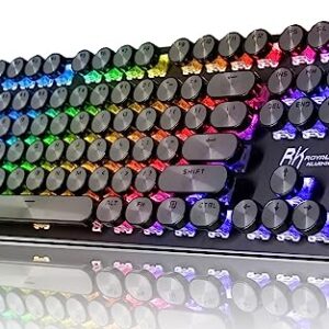 RK ROYAL KLUDGE RKS87 Typewriter Mechanical Keyboard, Hot Swappable Blue Switch Wired PC Gaming Keyboard, 75% Layout RGB 87 Keys Slim Keyboards with Retro Punk Round Keycaps for Mac Windows, Black