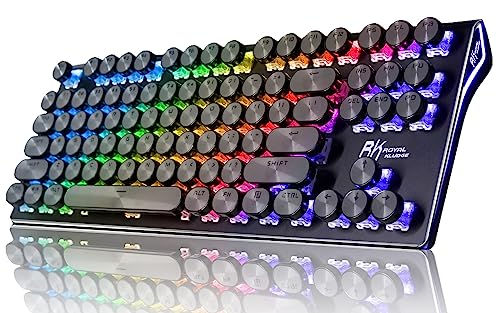 RK ROYAL KLUDGE RKS87 Typewriter Mechanical Keyboard, Hot Swappable Blue Switch Wired PC Gaming Keyboard, 75% Layout RGB 87 Keys Slim Keyboards with Retro Punk Round Keycaps for Mac Windows, Black