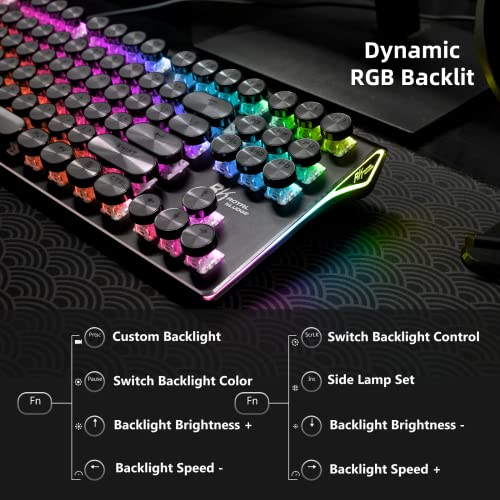 RK ROYAL KLUDGE RKS87 Typewriter Mechanical Keyboard, Hot Swappable Blue Switch Wired PC Gaming Keyboard, 75% Layout RGB 87 Keys Slim Keyboards with Retro Punk Round Keycaps for Mac Windows, Black