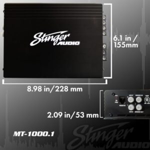 STINGER Audio MT10001 Monoblock Class D Mosfet Power Supply Amplifier with Remote Subwoofer Level Control,1000 Watts RMS.