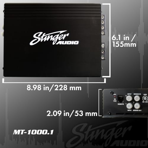 STINGER Audio MT10001 Monoblock Class D Mosfet Power Supply Amplifier with Remote Subwoofer Level Control,1000 Watts RMS.