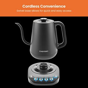 Chefman TrueTemp Precision Control Gooseneck Kettle, Internal Custom Temperature Control and 6 One-Touch Presets, Boil-Dry Protection Auto Shut-Off for Safety, For Pour Over Coffee and Tea, Black