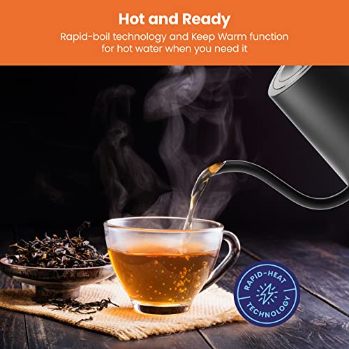 Chefman TrueTemp Precision Control Gooseneck Kettle, Internal Custom Temperature Control and 6 One-Touch Presets, Boil-Dry Protection Auto Shut-Off for Safety, For Pour Over Coffee and Tea, Black