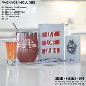 50th Birthday Gifts For Women - 1973 Wine Tumbler & Shot Glass Funny Bday Present Ideas Cheers To 50 Year Old Her, Wife, Daughter, Sister, Girlfriend, Anniversary From Mom, Dad, Husband Decorations