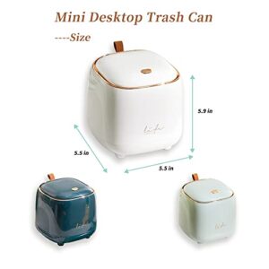 Mini Countertop Trash Can with 5 Rolls of Trash Bags, Waste Can with Press Type Lid, 0.5 Gallon/1.5 Liter Wastebasket Trash Can Dispenser, Mini Bin for Bathroom Vanity,Coffee Table (White)