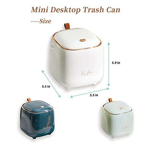 Mini Countertop Trash Can with 5 Rolls of Trash Bags, Waste Can with Press Type Lid, 0.5 Gallon/1.5 Liter Wastebasket Trash Can Dispenser, Mini Bin for Bathroom Vanity,Coffee Table (White)