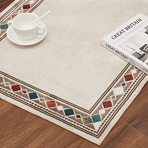 ROYHOME Washable Area Rug for Living Room Contemporary Bordered Floorcover Indoor Carpet Contemporary Geometric Bordered Accent Area Rugs for Bedroom, Home Office, Beige, 5 x 7 Feet