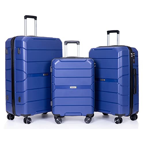 Tripcomp Luggage Sets Hardshell Travel Durable Suitcase Sets with Spinner Wheels TSA Lock, Carry-on,Luggage 3piece Set (20inch/24inch/28inch) (Blue)