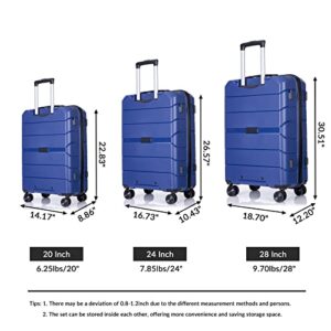 Tripcomp Luggage Sets Hardshell Travel Durable Suitcase Sets with Spinner Wheels TSA Lock, Carry-on,Luggage 3piece Set (20inch/24inch/28inch) (Blue)