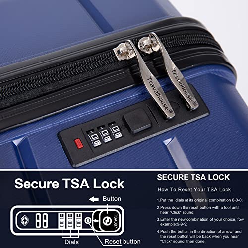 Tripcomp Luggage Sets Hardshell Travel Durable Suitcase Sets with Spinner Wheels TSA Lock, Carry-on,Luggage 3piece Set (20inch/24inch/28inch) (Blue)