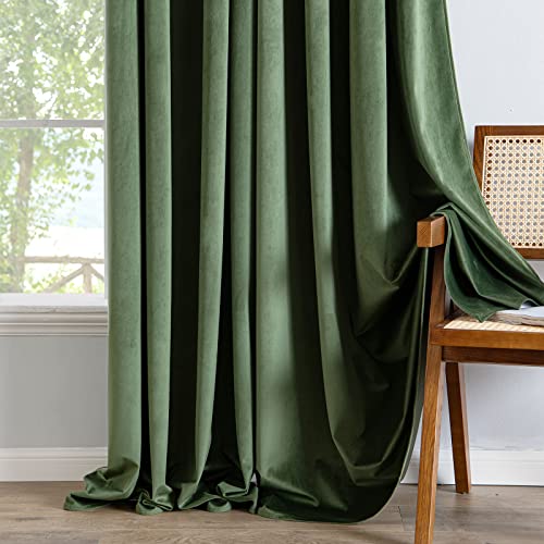 EMEMA Olive Green Velvet Curtains 84 inches - Elegent Velvet Curtains Window Drapes Grommet Thermal Insulated Room Darkening Home Decoration for Living Room Bedroom W52 x L84, 2 Panels