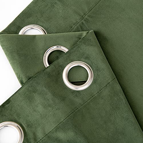 EMEMA Olive Green Velvet Curtains 84 inches - Elegent Velvet Curtains Window Drapes Grommet Thermal Insulated Room Darkening Home Decoration for Living Room Bedroom W52 x L84, 2 Panels