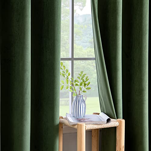 EMEMA Olive Green Velvet Curtains 84 inches - Elegent Velvet Curtains Window Drapes Grommet Thermal Insulated Room Darkening Home Decoration for Living Room Bedroom W52 x L84, 2 Panels