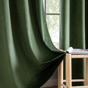 EMEMA Olive Green Velvet Curtains 84 inches - Elegent Velvet Curtains Window Drapes Grommet Thermal Insulated Room Darkening Home Decoration for Living Room Bedroom W52 x L84, 2 Panels