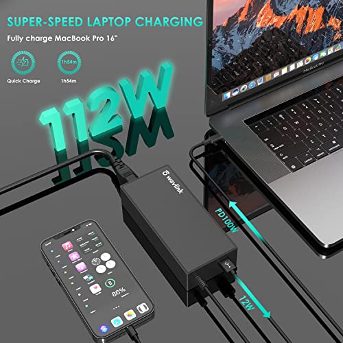 USB C Laptop Charger 100W AC Laptop Power Adapter with 12W USB A Output for MacBook ASUS Huawei Lenovo HP Dell Samsung Acer Toshiba Chromebooks and More,USB-C port DC 5V-20V 5.0A,USB-A port DC 5V 2.4A