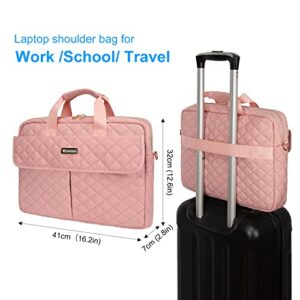 Bonioka 15.6 Inch Laptop Bag, Briefcase with Padded Shoulder Strap for Women Computer Bag Laptop Case for Work School Office Travel Bussiness Pink