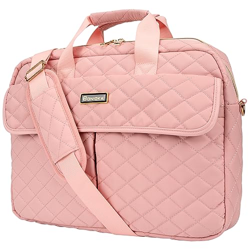 Bonioka 15.6 Inch Laptop Bag, Briefcase with Padded Shoulder Strap for Women Computer Bag Laptop Case for Work School Office Travel Bussiness Pink