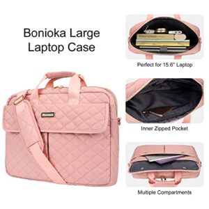 Bonioka 15.6 Inch Laptop Bag, Briefcase with Padded Shoulder Strap for Women Computer Bag Laptop Case for Work School Office Travel Bussiness Pink