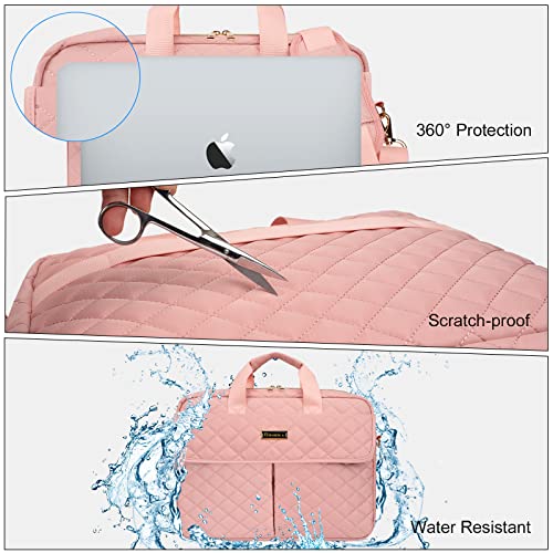 Bonioka 15.6 Inch Laptop Bag, Briefcase with Padded Shoulder Strap for Women Computer Bag Laptop Case for Work School Office Travel Bussiness Pink