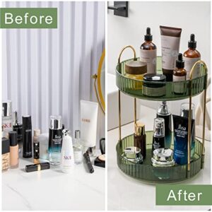 360° Rotating Makeup Organizer, Bathroom Makeup Carousel Spinning Holder Rack, Large Capacity Cosmetics Storage Vanity Shelf Countertop, Fits Cosmetics, Perfume, Skin Care, Lipsticks(2 Tiers, Green)