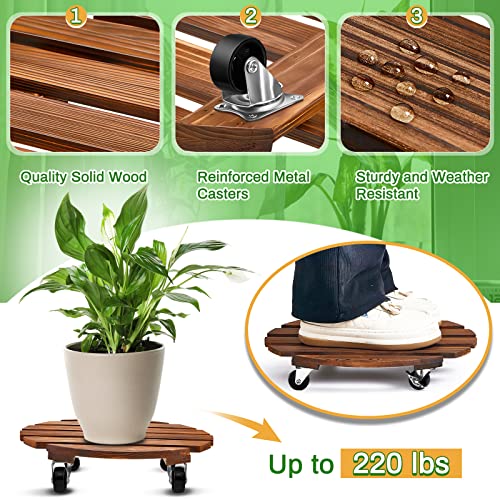 Taiyin 2 Pack 16 Inch Wooden Plant Stand with Lockable Wheels 220 Lbs Heavy Duty Rolling Plant Stand Plant Roller with Casters Strong Plant Roller Dolly Base for Outdoor Indoor