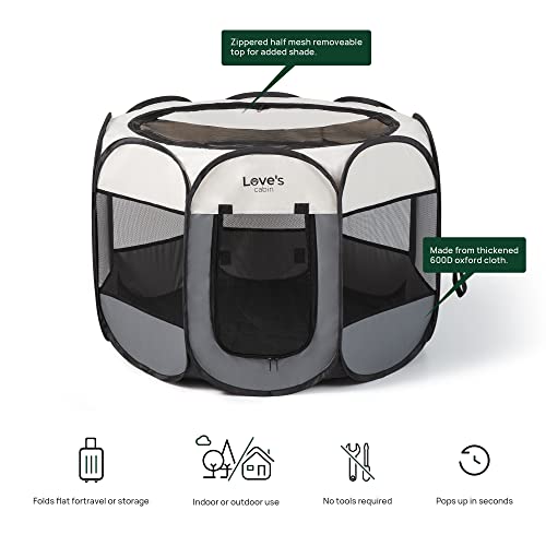 Love's cabin Pet Puppy Dog Playpen, Small Dog Tent Crates Cage Indoor/Outdoor, Portable Playpen for Dog and Cat, Foldable Pop Up Dog Kennel Playpen with Carring Case, Removable Zipper Top, Grey