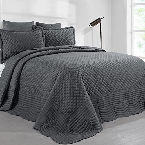 HOMBYS Oversized King Quilt Set 128x 120 with Shams, 3 Pieces Soft Lightweight Coverlet Bedspread for California King and King Bed, All Season Bedding Cover, Grey