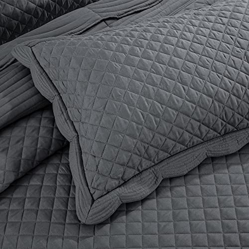 HOMBYS Oversized King Quilt Set 128x 120 with Shams, 3 Pieces Soft Lightweight Coverlet Bedspread for California King and King Bed, All Season Bedding Cover, Grey