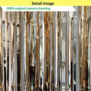 Buyuget 2 Pack Large 3.2 x 8.2 ft Champagne Gold Tinsel Foil Fringe Backdrop Curtain Party Decoration - Doorway Streamer Curtain Photo Backdrop for Birthday Wedding Engagement Party Decor