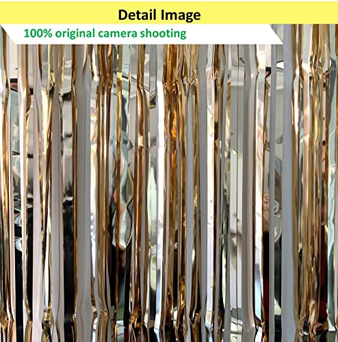 Buyuget 2 Pack Large 3.2 x 8.2 ft Champagne Gold Tinsel Foil Fringe Backdrop Curtain Party Decoration - Doorway Streamer Curtain Photo Backdrop for Birthday Wedding Engagement Party Decor