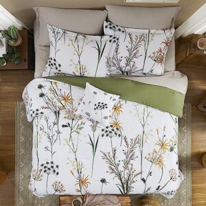 casaagusto king comforter set 8 pcs white & green dandelion plant comforter set with flowers leaves pattern soft seersucker design all season microfiber bedding set with decor pillow (102"x90")