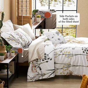 CASAAGUSTO King Comforter Set 8 PCS White & Green Dandelion Plant Comforter Set with Flowers Leaves Pattern Soft Seersucker Design All Season Microfiber Bedding Set with Decor Pillow (102"X90")