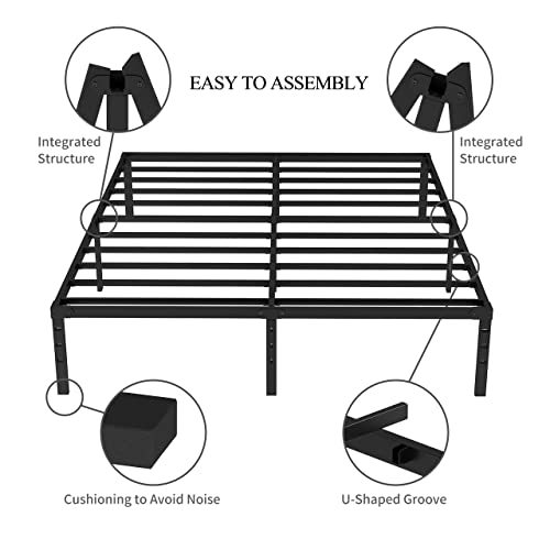 NEW JETO Metal Bed Frame-Simple and Atmospheric Metal Platform Bed Frame, Storage Space Under The Bed Heavy Duty Frame Bed, Durable King Size Bed Frame, 18 Inch, King