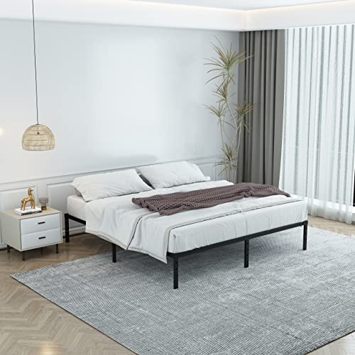 NEW JETO Metal Bed Frame-Simple and Atmospheric Metal Platform Bed Frame, Storage Space Under The Bed Heavy Duty Frame Bed, Durable King Size Bed Frame, 18 Inch, King