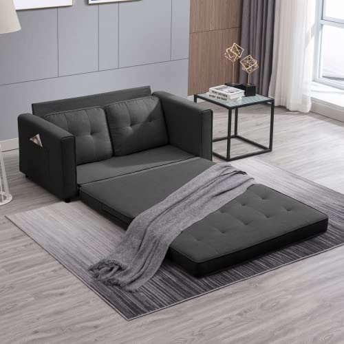 BALUS 3-in-1 Convertible Sofa Bed, Loveseat Sleeper Cot, 84" Tri-Fold Multi-Function Modern Sofa Bed Couch, Folding Mattress Sofa Bed for Guests, Futon for Living Room, Floor Sofa Bed (Dark Gray)