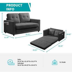 BALUS 3-in-1 Convertible Sofa Bed, Loveseat Sleeper Cot, 84" Tri-Fold Multi-Function Modern Sofa Bed Couch, Folding Mattress Sofa Bed for Guests, Futon for Living Room, Floor Sofa Bed (Dark Gray)