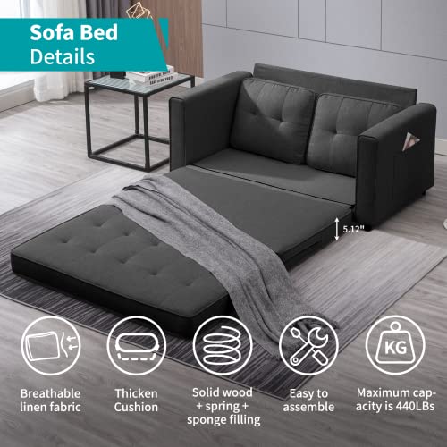 BALUS 3-in-1 Convertible Sofa Bed, Loveseat Sleeper Cot, 84" Tri-Fold Multi-Function Modern Sofa Bed Couch, Folding Mattress Sofa Bed for Guests, Futon for Living Room, Floor Sofa Bed (Dark Gray)