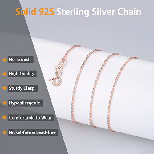 Jewlpire 925 Sterling Silver Chain Necklace for Women Girls, 1.3mm Cable Chain Rose Gold Chain Shiny & Sturdy Women's Chain Necklaces, 18 Inch